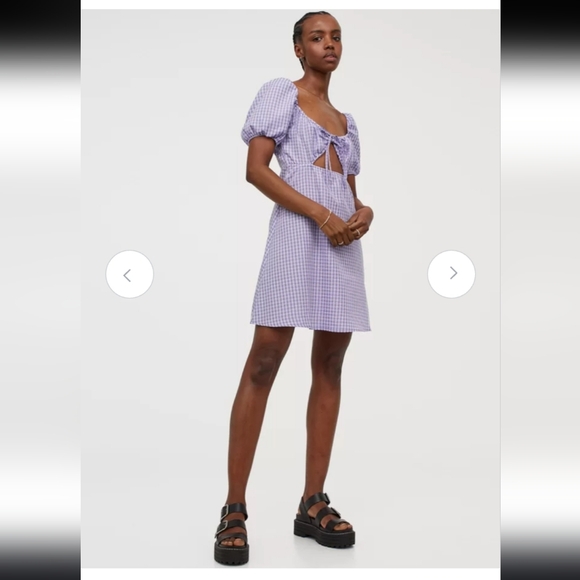 H&M | Dresses | Hm Purple Gingham Puff Sleeve Sundress | Poshmark